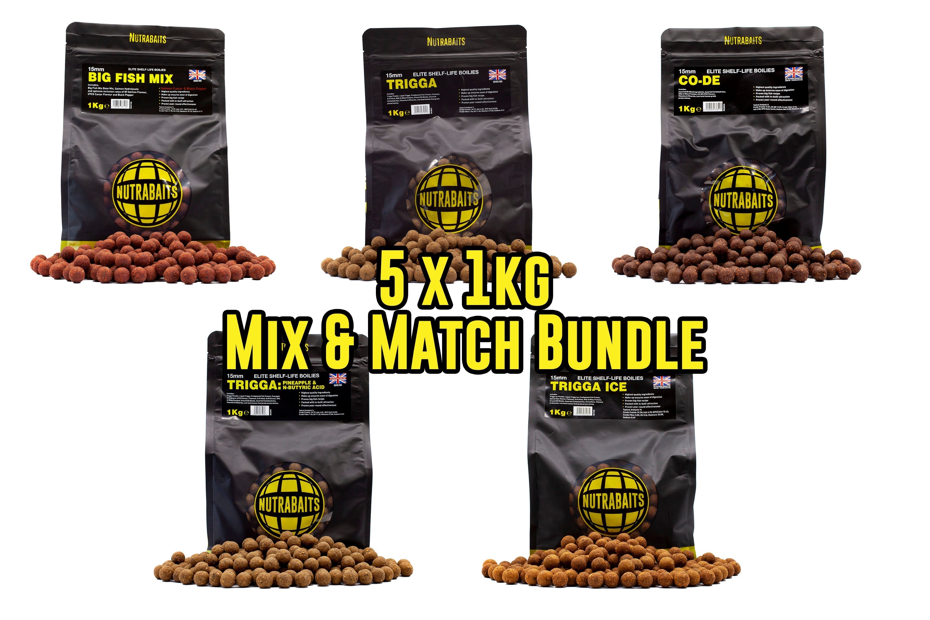 Nutrabaits - 5 x 1kg Mix and Match Bundle - Carp Bait - Boilies, Pop ...